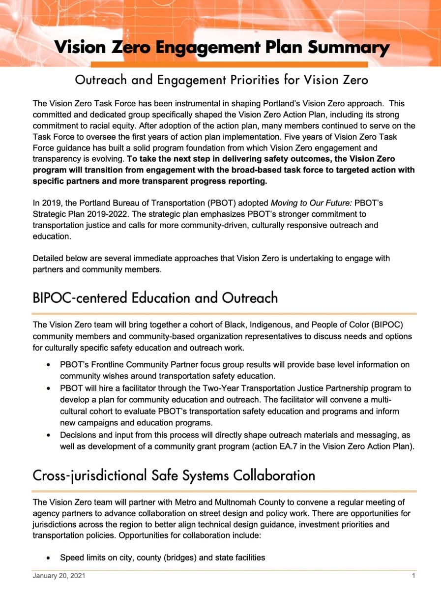 Portland dissolves Vision Zero Task Force, introduces new outreach plans – BikePortland
