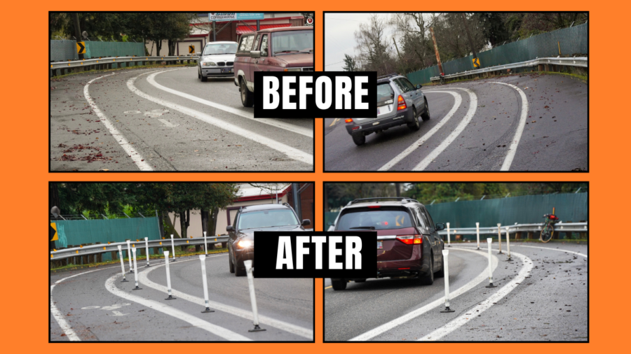 Flexible plastic posts re-installed on NE 57th bike lane – BikePortland