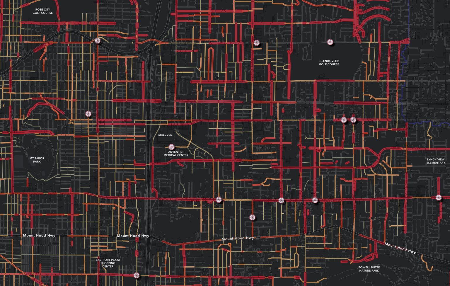 New map reveals red zones for pedestrian safety risks – BikePortland