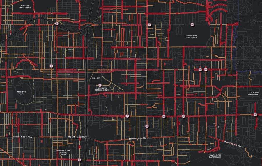 New map reveals red zones for pedestrian safety risks – BikePortland